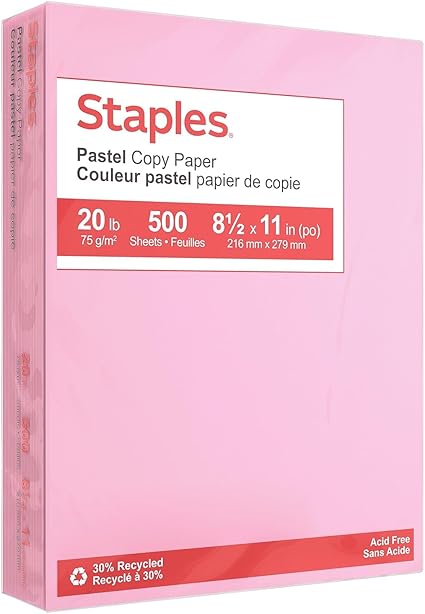 Staples 30% Recycled Pastel Colored Copy Paper - Letter - 8-1/2" x 11 ...